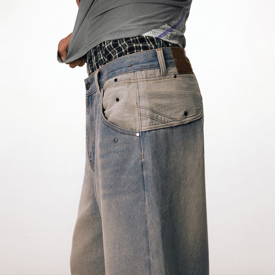 LARSUR Custom Factory Denim Patchwork Ripstop Cropped Jorts Distressed ...