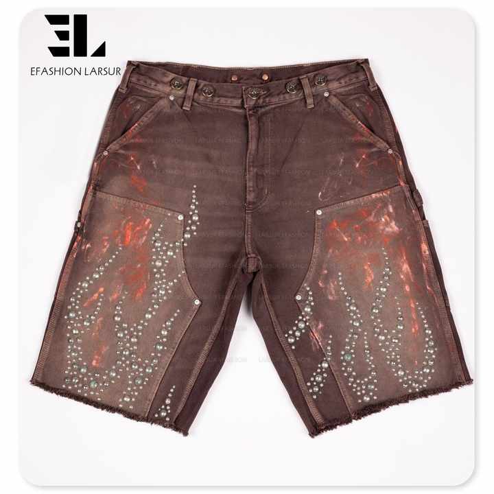 LARSUR Custom Factory Distress Wash Raw Edges Double Knee Carpenter ...