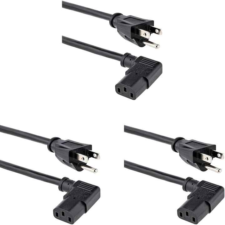 NEMA 5-15P to Right Angle C13 Power Cord, 13A 125V, 16AWG, Black Replacement Angled Printer/TV 3 ...