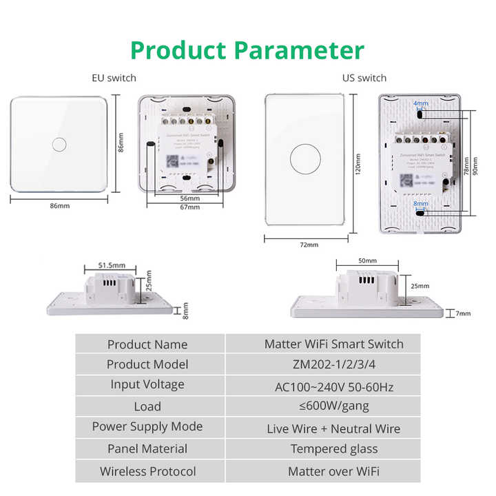 Zemismart Matter over Wifi Smart Touch Switch - Voice Control