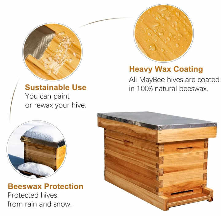 Durable Wooden Beehive Box Kit with Metal Roof Carved Rectangle Shape ...