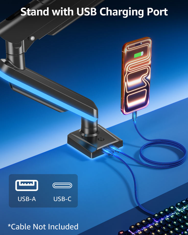 22-32 Inches RGB Single Monitor Arm with RGB Lights Monitor Support ...