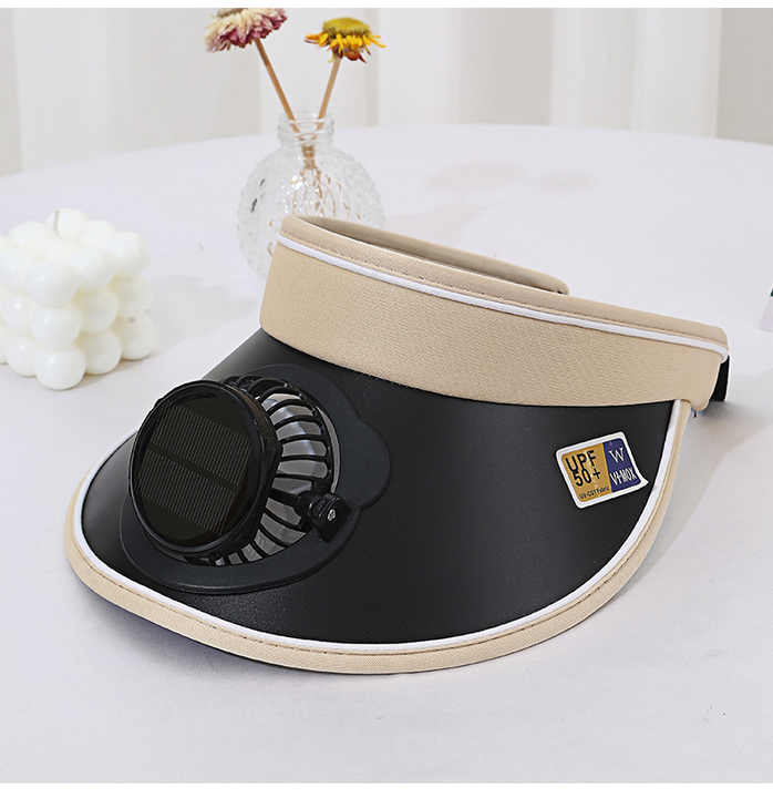 Black Summer Upf 50+ Sun Visor Hat With Usb Fan & Removable Top