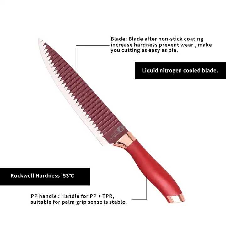 2025 New Design Kitchen Knife Gadget Set 6pcs Red Non-Stick Coating ...