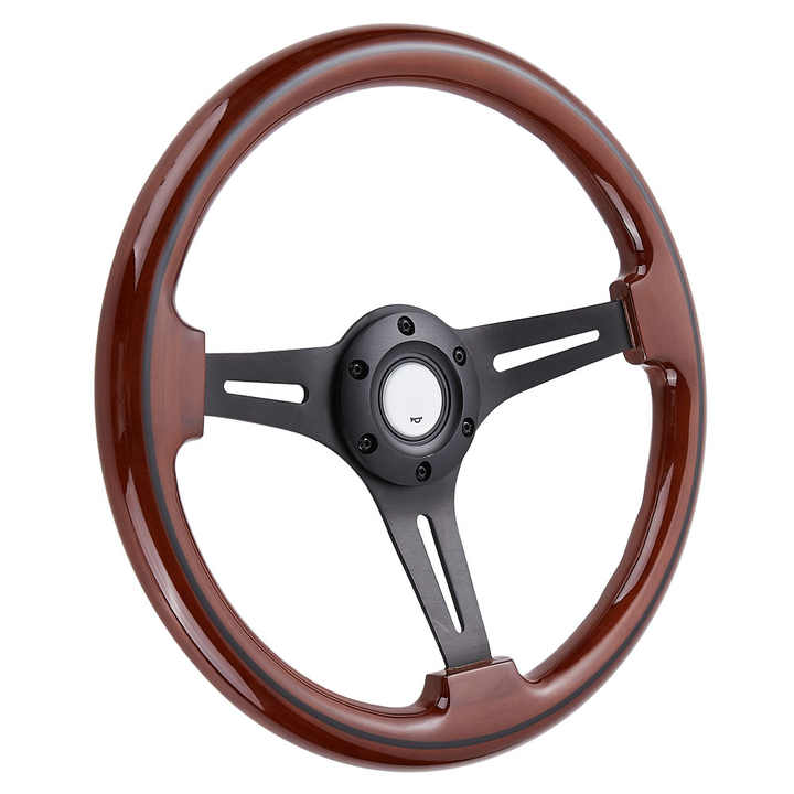 Universal 6 bolt wood steering wheel with horn button, 350mm classic ...