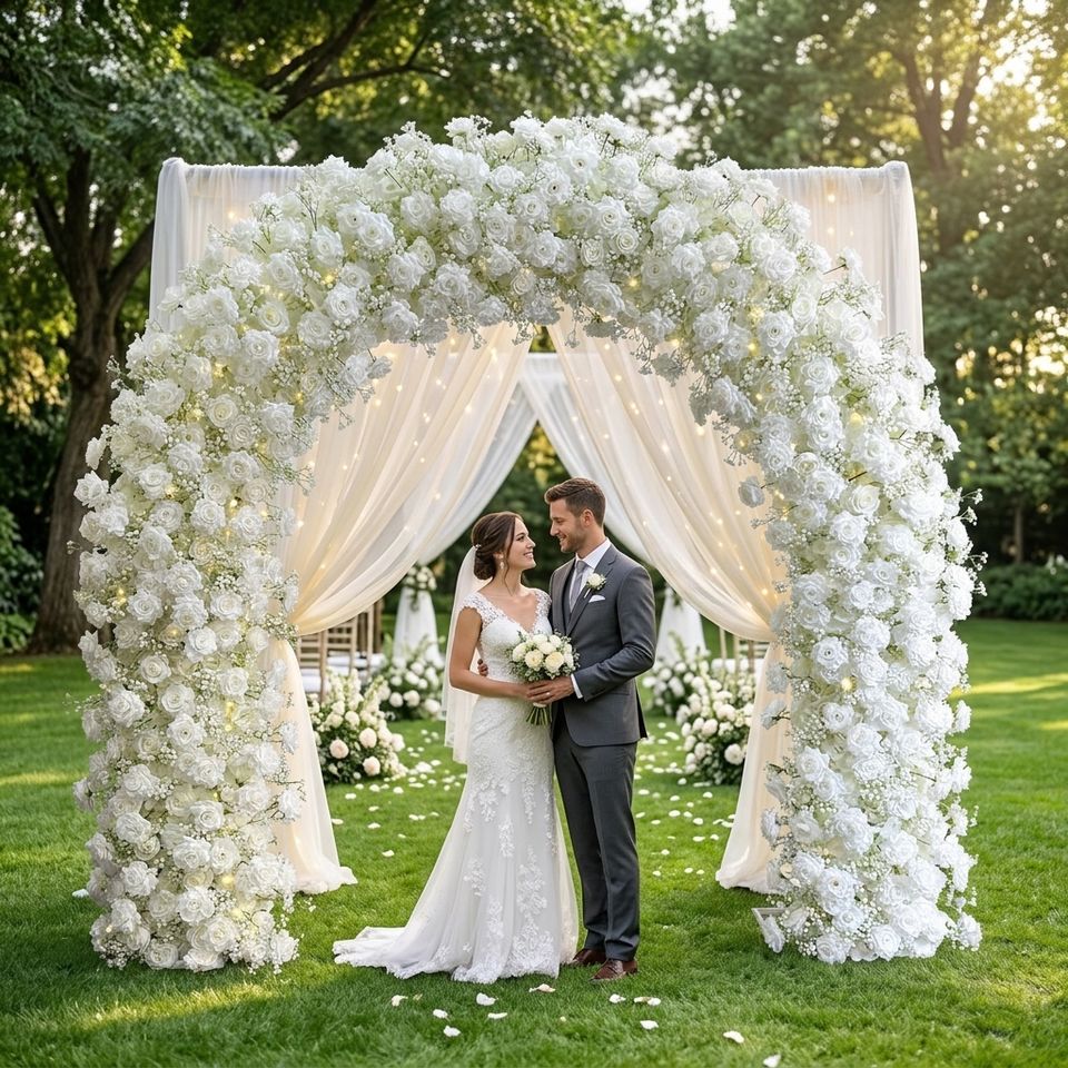 Luxury Horn Arch Rose Flower Arrangement Wedding Stage Backdrop Decor ...