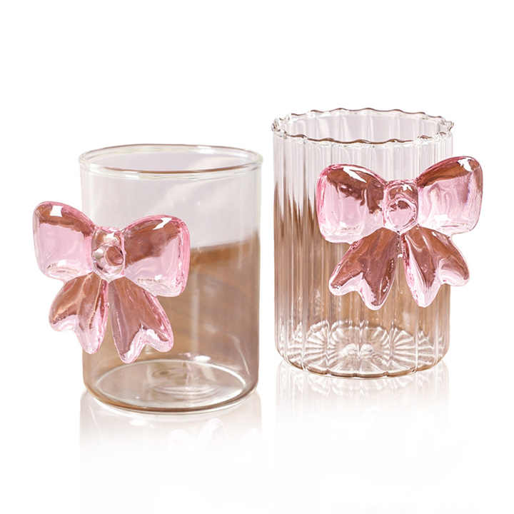 Cute pink bow glass cups princess cup borosilicate glasses for hot and ...