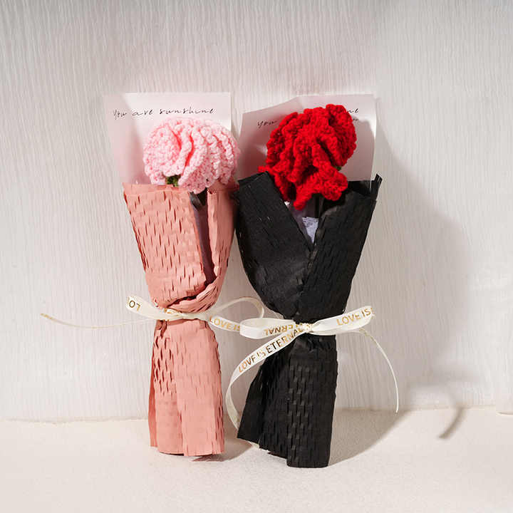 Handmade Crochet Carnation Flowers Bouquet Floral Carnation Paper Wrap ...