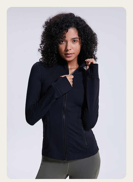 Zip Long Sleeve Sports Yoga Top Running Coat Workout Wear Gym Fitness ...