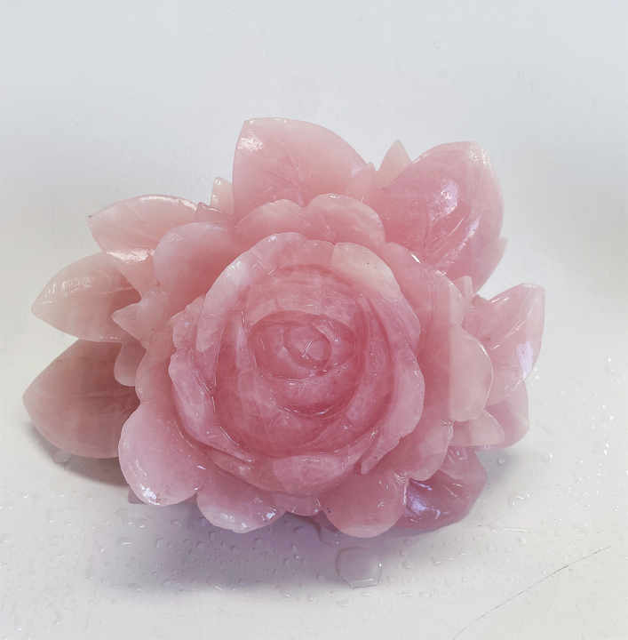 Hand Carved Natural Realistic Crystal Rose Quartz Flower for Home ...