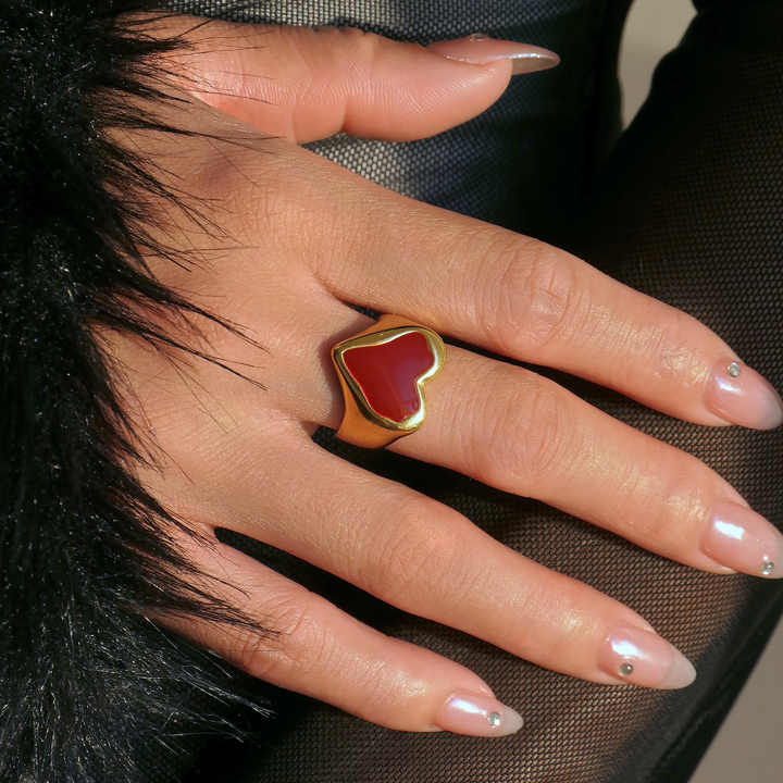 NEW VINTAGE EXQUISITE POLISH IRREGULAR DRIP RED LOVE RING Dazan New INS ...