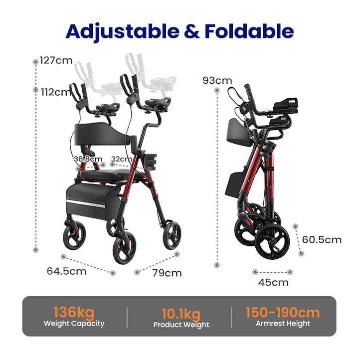 Foldable Senior Push Cart With Armrest Support Adjustable Handle ...