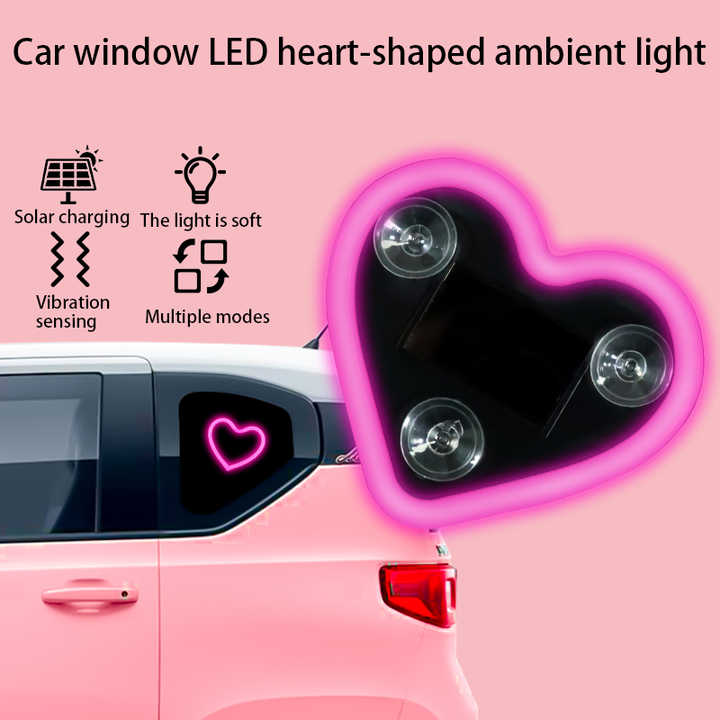 Car Triangle Window LED Solar Powered Heart Neon Light, Rear Window ...