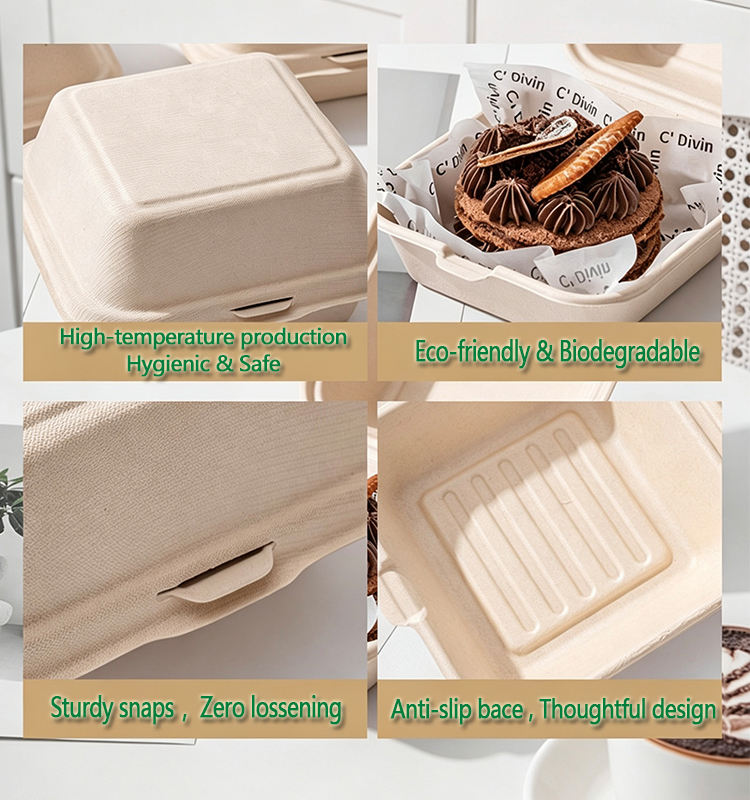 Disposable Biodegradable Lunch Box Sugarcane Food Container Hamburger ...