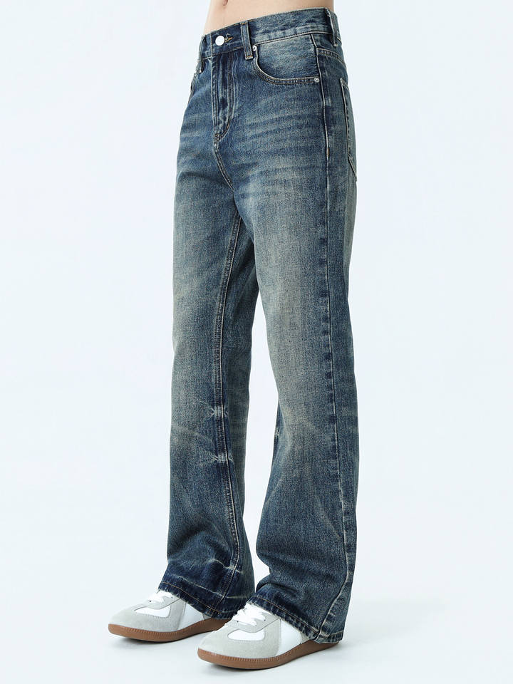 A25Akai6105/American Style Vintage Washed Distressed Mid Denim Jeans ...