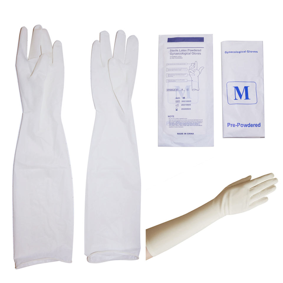 Elbow Length Gynecology Gloves - White Long Cuff Surgical Latex Gloves ...