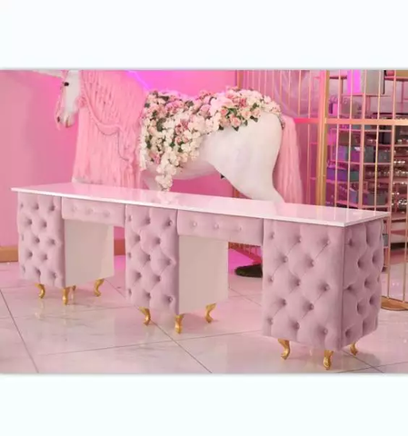 Pink Manicure Station Nail Table Beauty Salon Manicure Desk Wooden Nail ...
