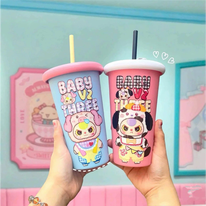 QY Labubu Baby Three Years Old Plastic Straw Cup Children's Outdoor ...