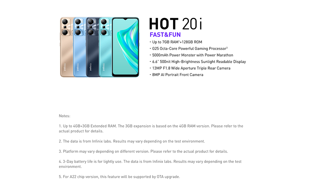 Infinix Hot 20i X665e原装和新款手机全球版6.6英寸高清 + Ips联发科技helio G25安卓12 5000毫安智能 ...