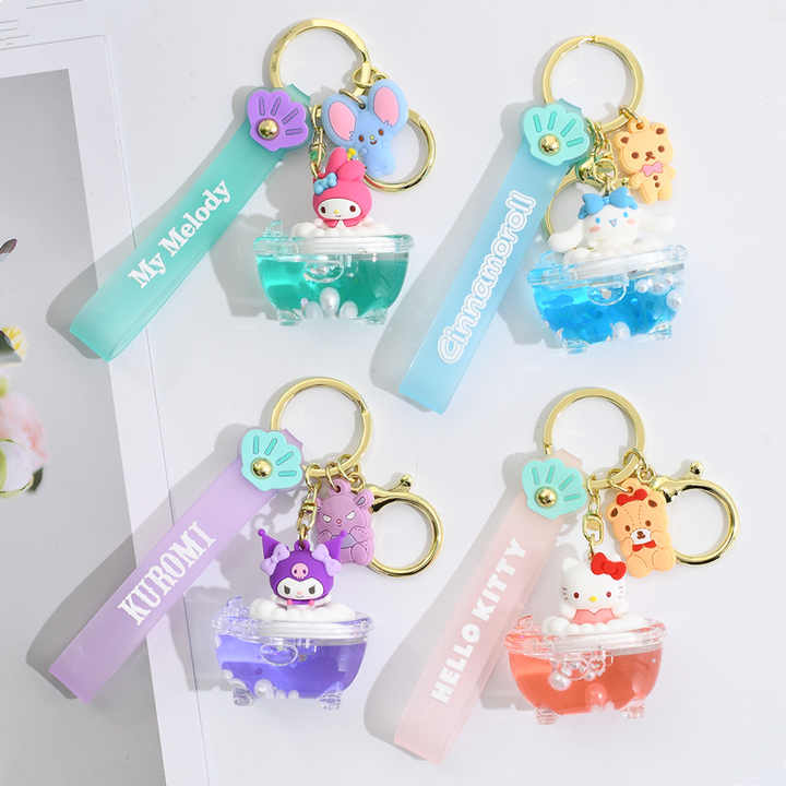 Cartoon Transparent Acrylic Rainbow Bath Liquid Oil Kuromi Keychain