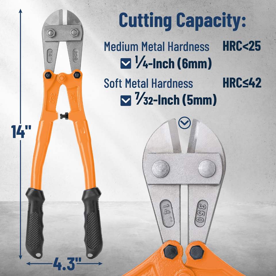 Orange 14" Heavy Duty Steel Bolt Cutters Industrial Grade Multi ...