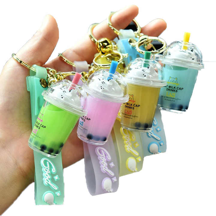 Quicksand Kawaii Milk Tea Keychain - Durable & Customizable