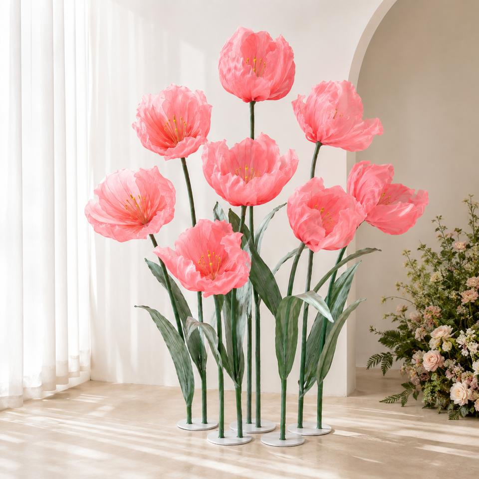 Pink Organza Tulip Giant Artificial Flowers Freestanding Set Wedding ...