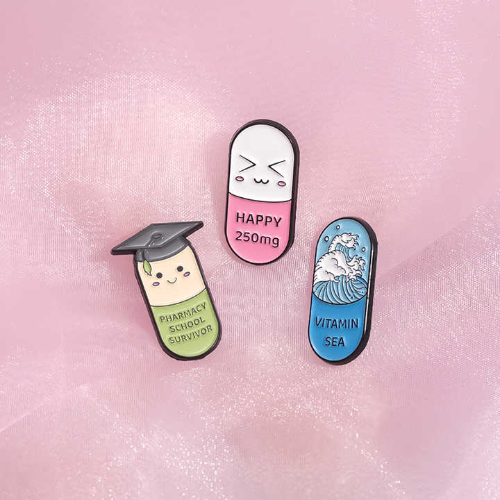 Sming Pins Happy Capsule Pill Enamel Pin Vitamin Sea Pharmacy School ...