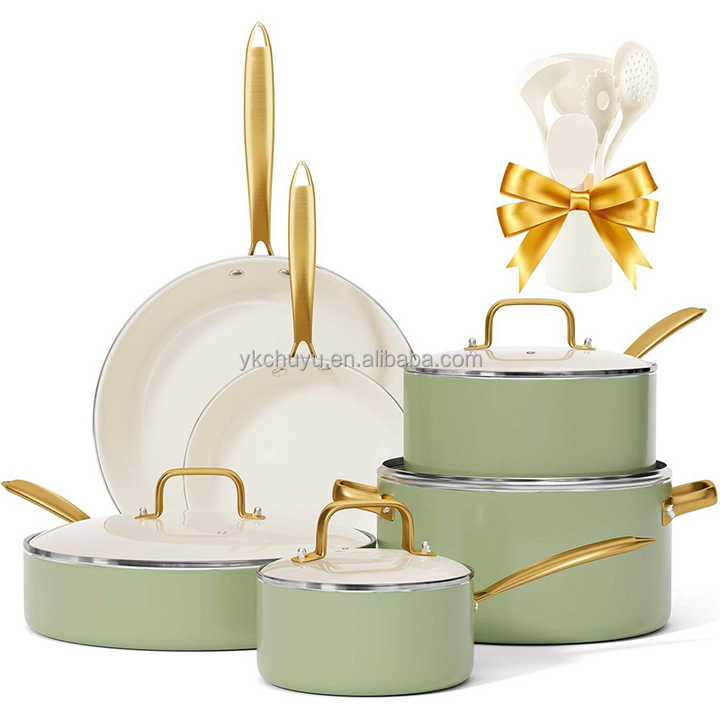 Luxury Green 16-Piece Induction Cookware Set - Ceramic Non Stick