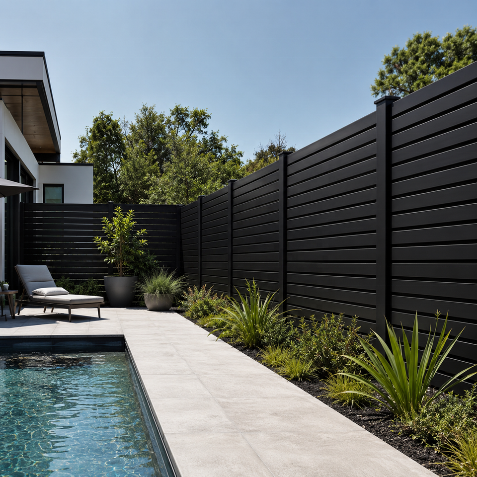 Modern Black Metal Privacy Fence Panel Powder Coated Aluminum ...