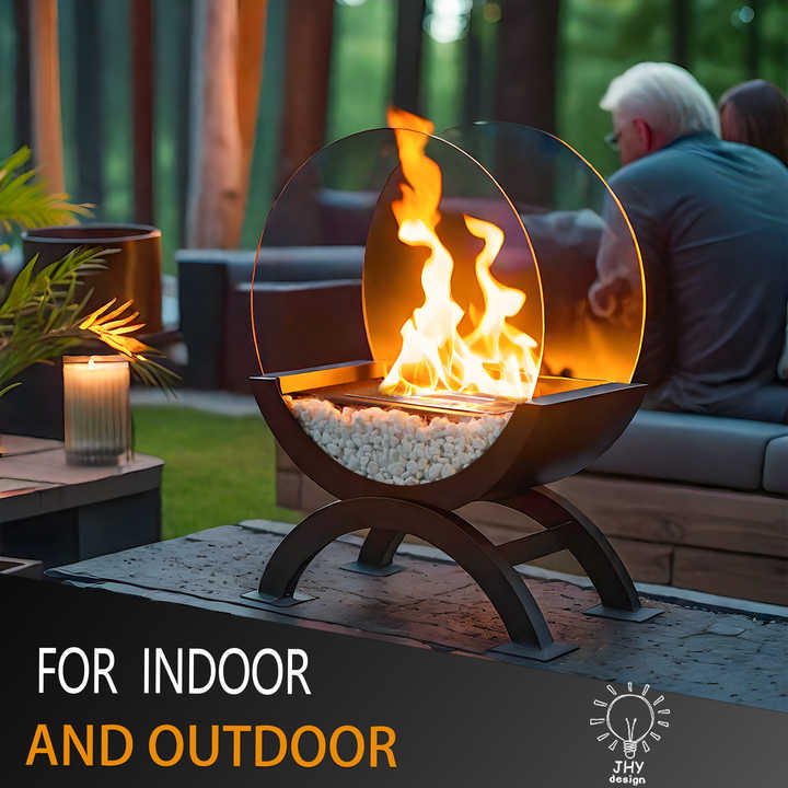Big Freestanding Round Bioethanol Fireplace - Perfect Heater