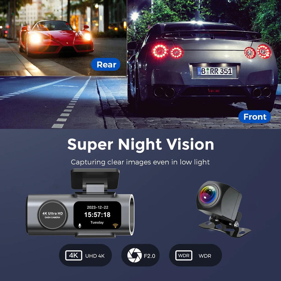 Dual Camera 4K+AHD1080P HD Driving Video Recorder Infrared Night Vision ...