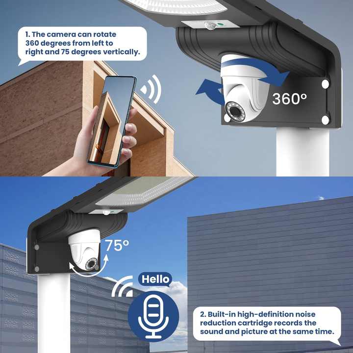 300W Solar Integrated Street Light With Security Camera, PIR Sensor ...