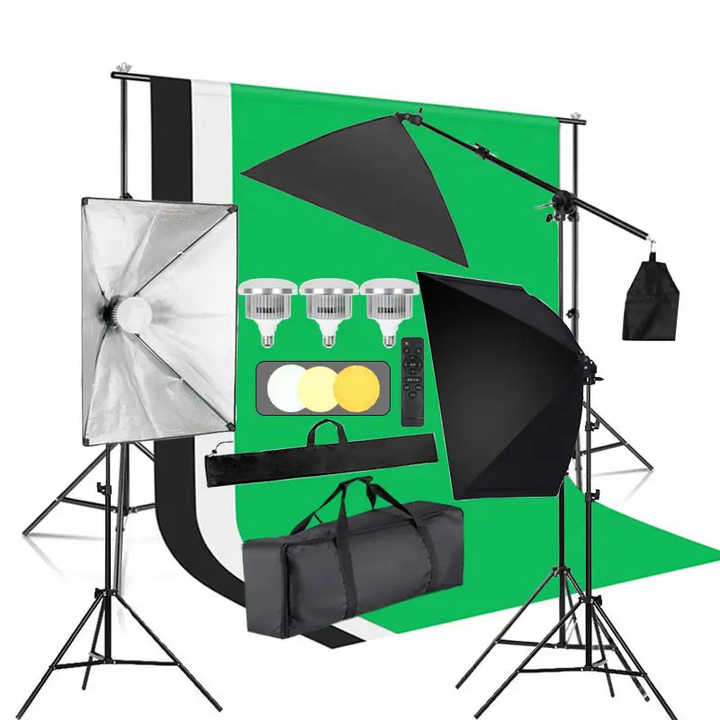 Backdrop Background Stand Kit Green Screen Cloth Soft Box Led Light Bulb Photography Studio Set ...