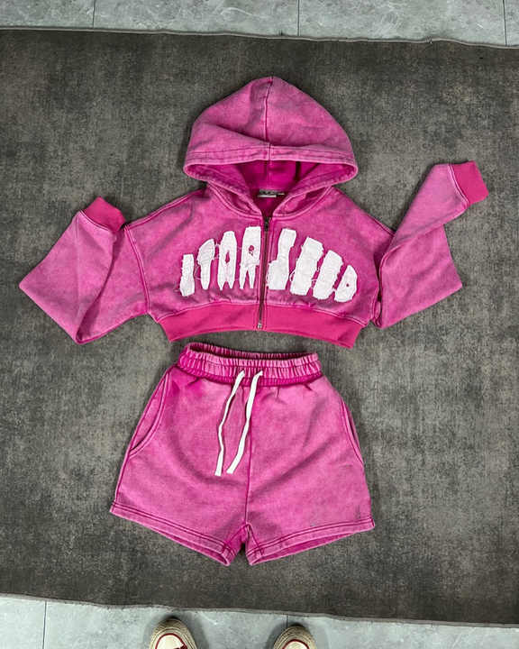 Custom Matching Embroidery Track Jogging Sweat Suits Outfit Acid Wash ...
