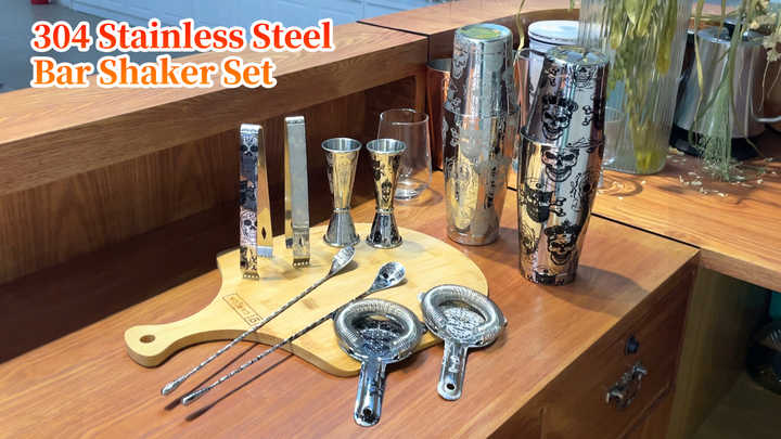 Engraved 304 Stainless Steel Cocktail Shaker Set for Bars, Restaurants ...