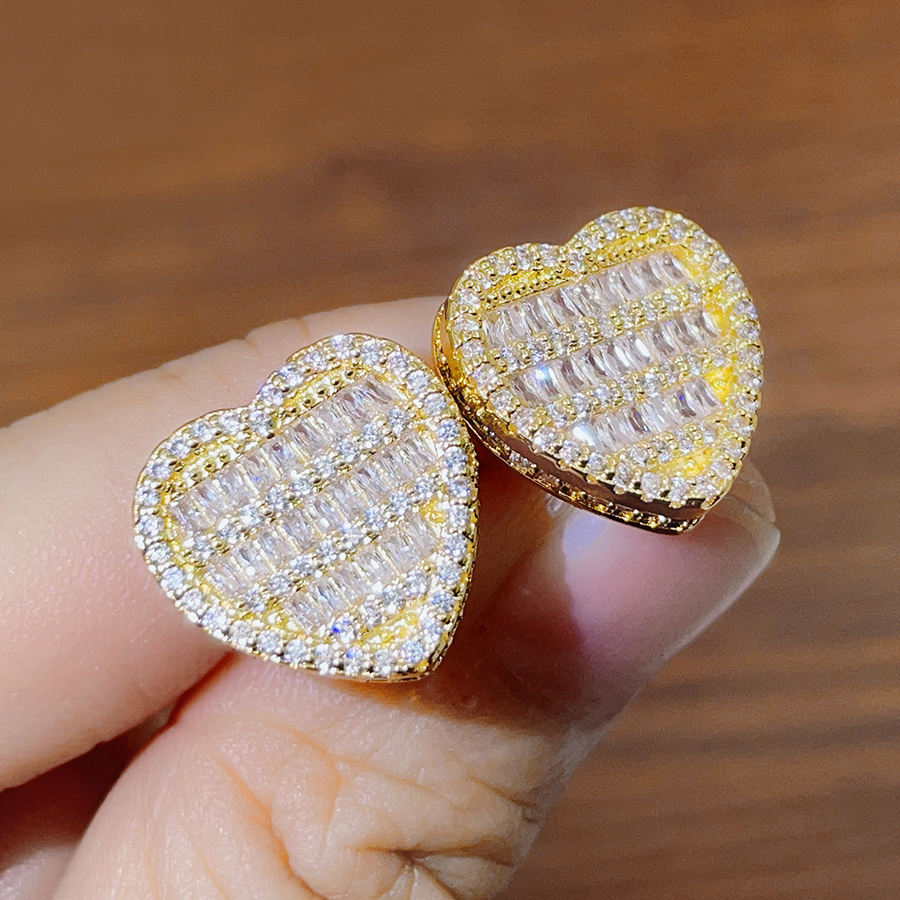 Trendy 18K Gold Plated Hip Hop Studs Iced Out Setting Little Rectangle ...
