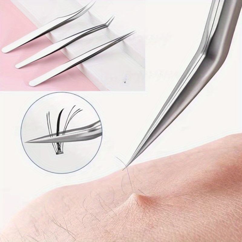 Ouriner Professional Stainless Steel Eyelash Tweezers for Grafting ...