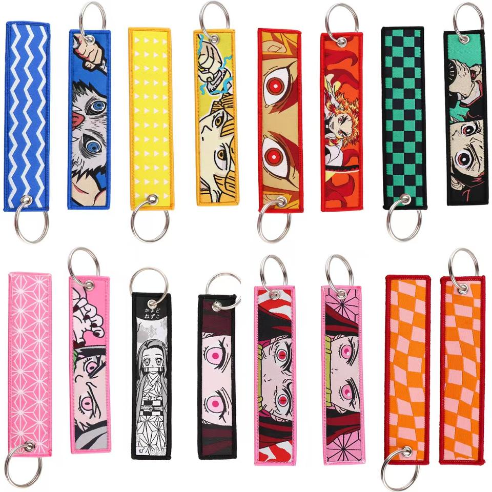 Popular Cartoon Anime Embroidered Keychain Cute Double Sided Irregular ...