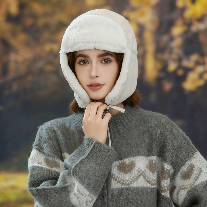 Winter Versatile Plaid Plush Lei Feng Hat Thickened Windproof and Warm ...