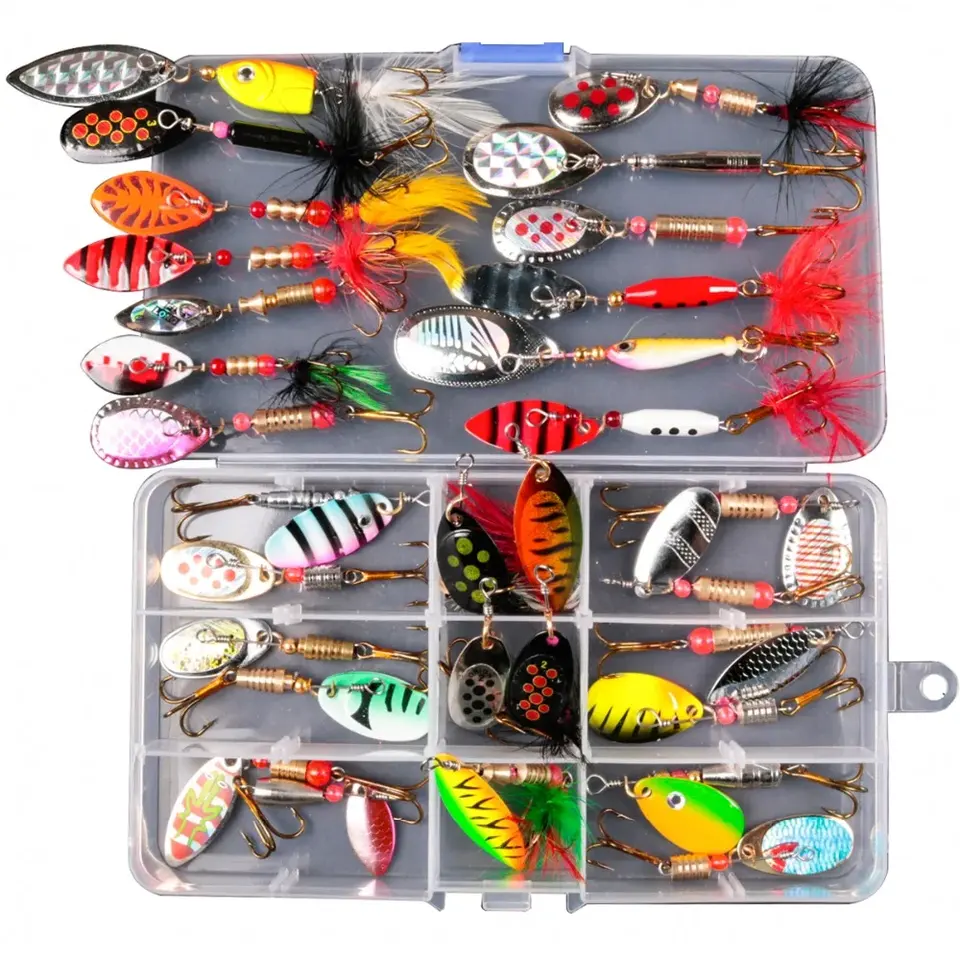 LUSHAZER 30pcs Inline Spinner Bait Kit Metal Blade Spoon for Trout Bass ...