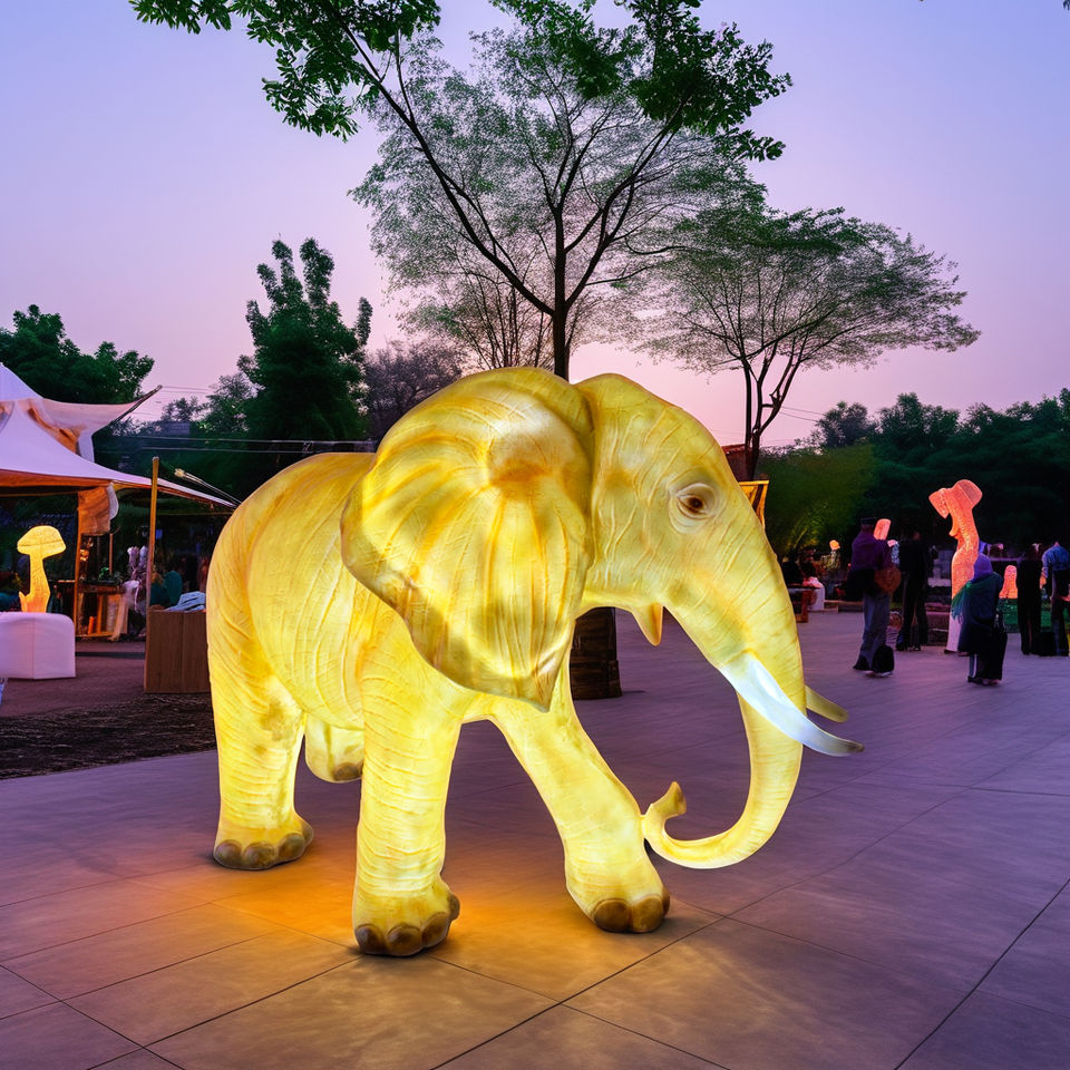 Large Artificial Resin Elephant Sculpture Statue Lamp with LED Lighting ...