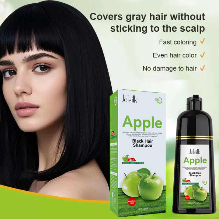 Hot 400ml Apple Black Permanent Hair Dye Shampoo for Men and Women Long ...