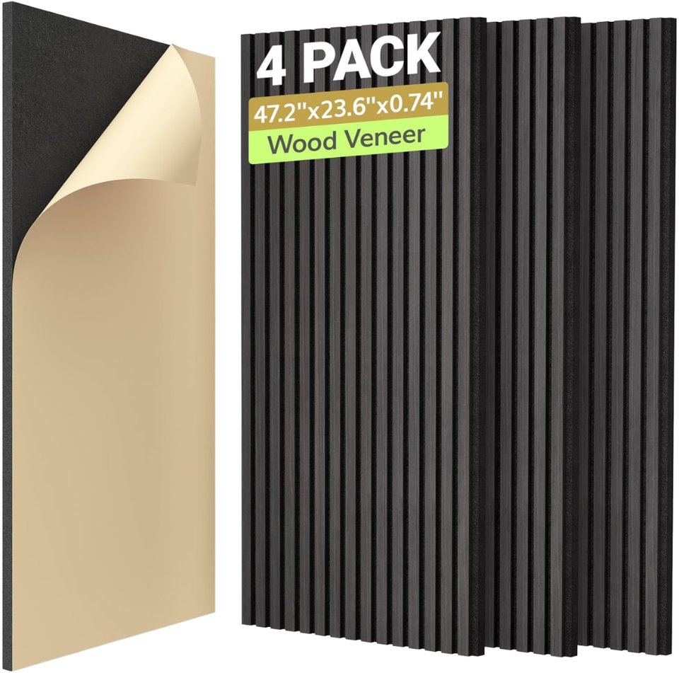 Acoustic Grooved Wood Slat Wall Panel Art Natural Wooden & PET ...