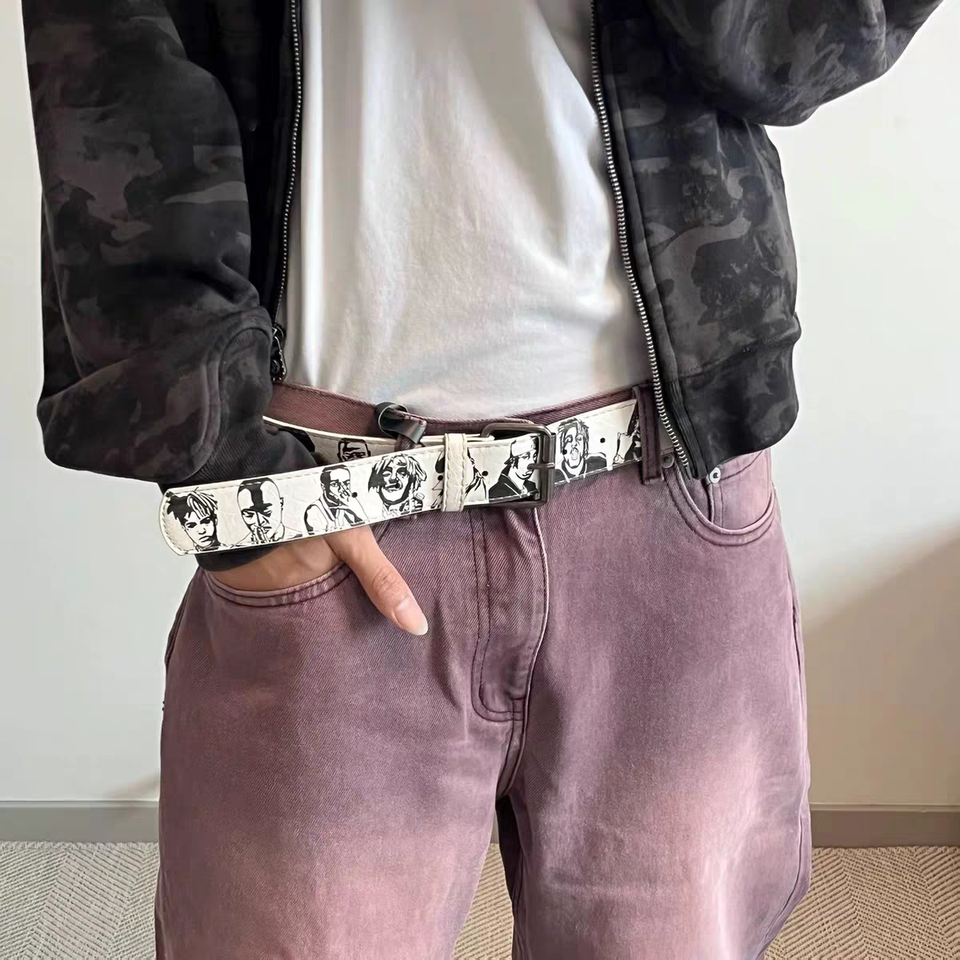 Euro American Graffiti Hip Hop Belt Unisex Niche Design White Simple ...