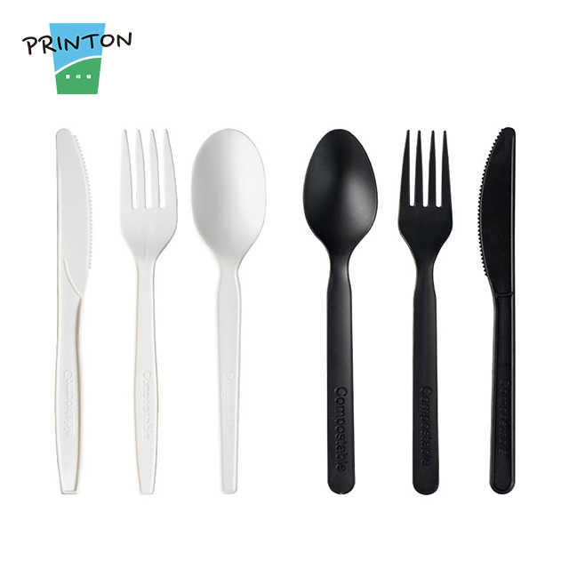 PLA Compostable Fork Spoon Knife Set Sturdy Plastic Eco-Friendly Disposable Cutlery Set for ...