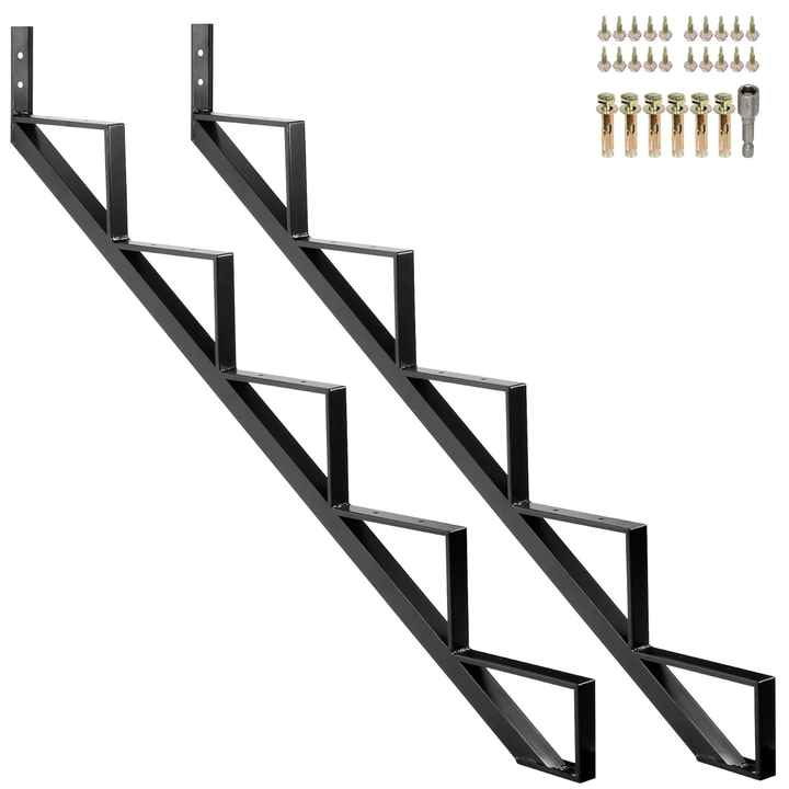 5-Step Black Steel Stair Riser & Stringers for Easy DIY Install – OEM