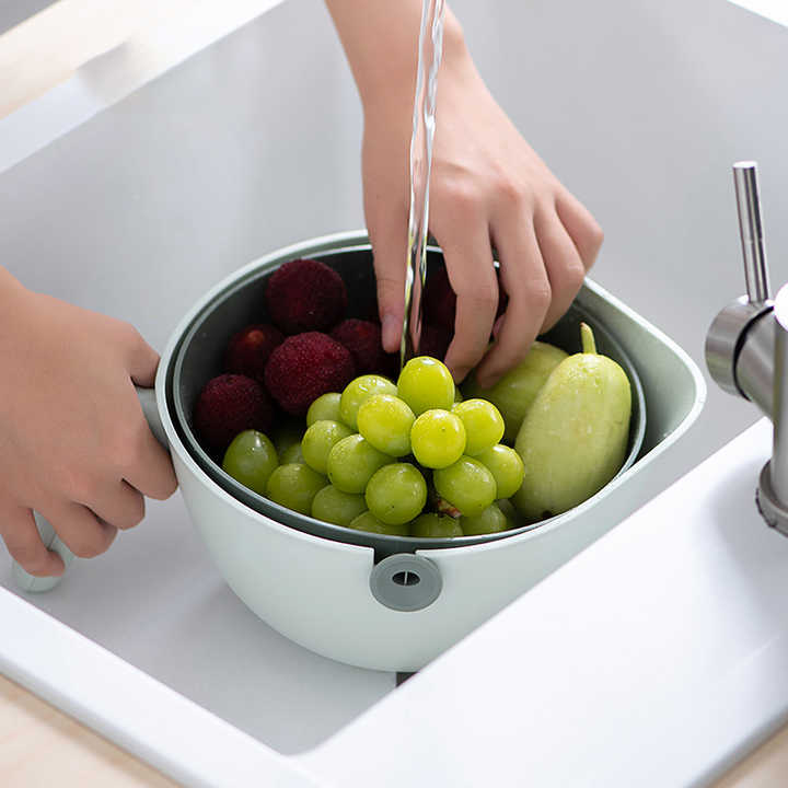 2 in 1 Double Layer Cleaning Vegetable Fruit Washing Kitchen Colander ...