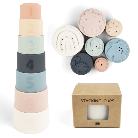 Babies Silicone Geometric Stacking Toy Infant Toddler Baby Bath Toys ...