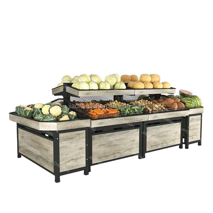 Supermarket Vegetable Fruit Rack Display Shelf Metallic